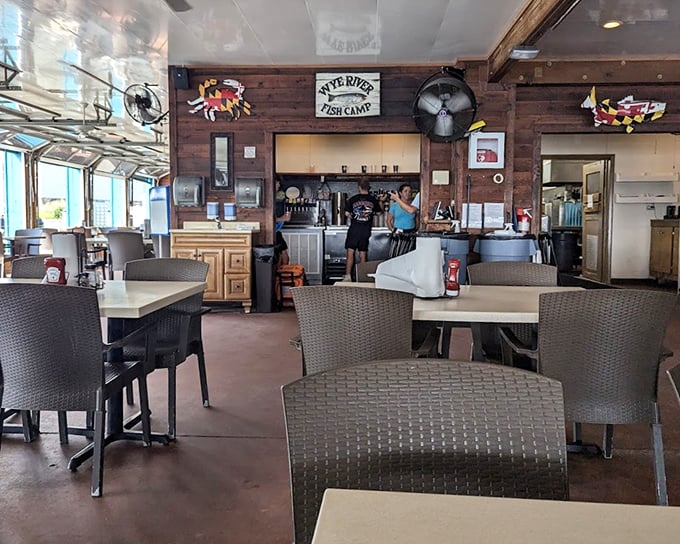 Rustic wooden walls and casual seating set the stage for seafood drama. No white tablecloths needed when the star attraction comes dusted with Old Bay.
