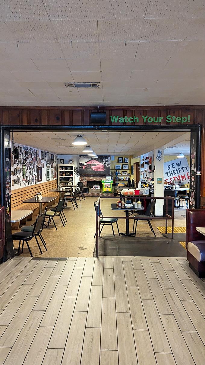 "Watch Your Step!" warns the sign, but it's your taste buds that are about to take the real journey.