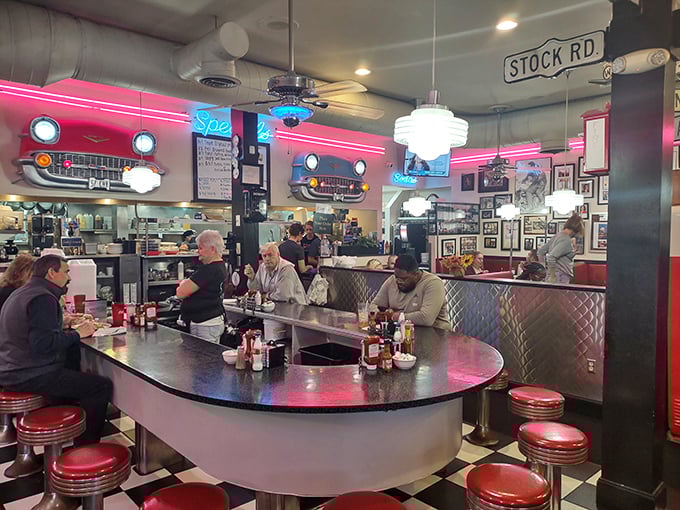 Where neon dreams and breakfast schemes come together under one gloriously retro roof.