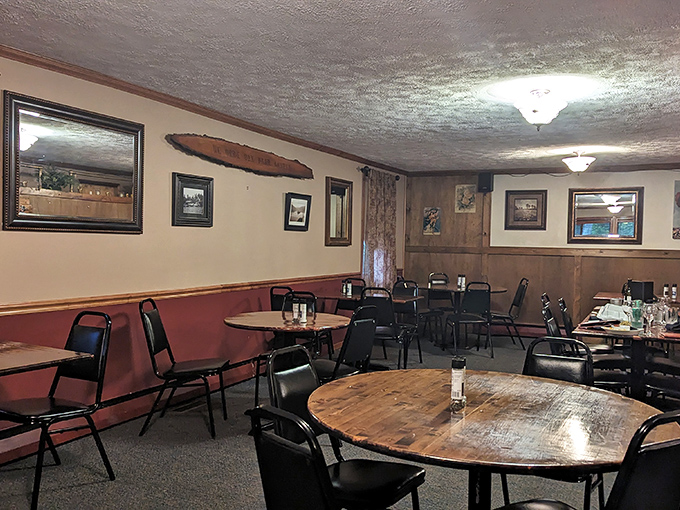 Stepping inside feels like entering a time capsule of comfort &ndash; wood-paneled walls, round tables, and an atmosphere that whispers "the food matters more than the frills."