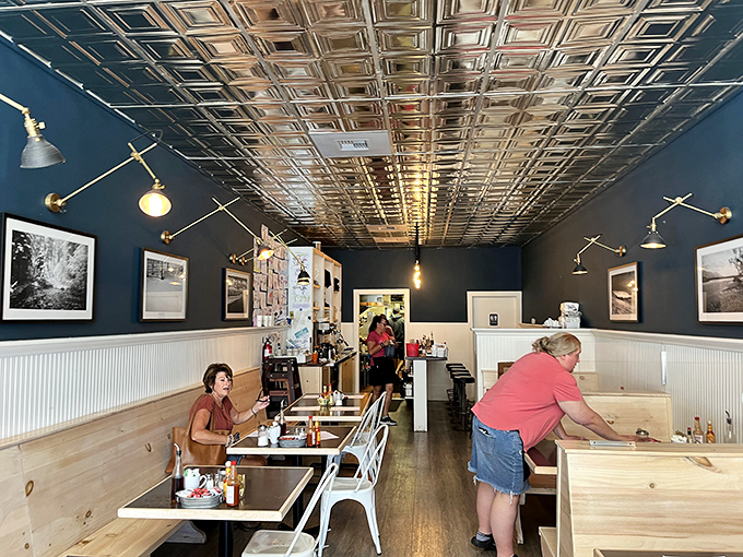 That pressed tin ceiling isn't just gorgeous&mdash;it's reflecting decades of breakfast dreams and coffee-fueled conversations in this cozy downtown haven.