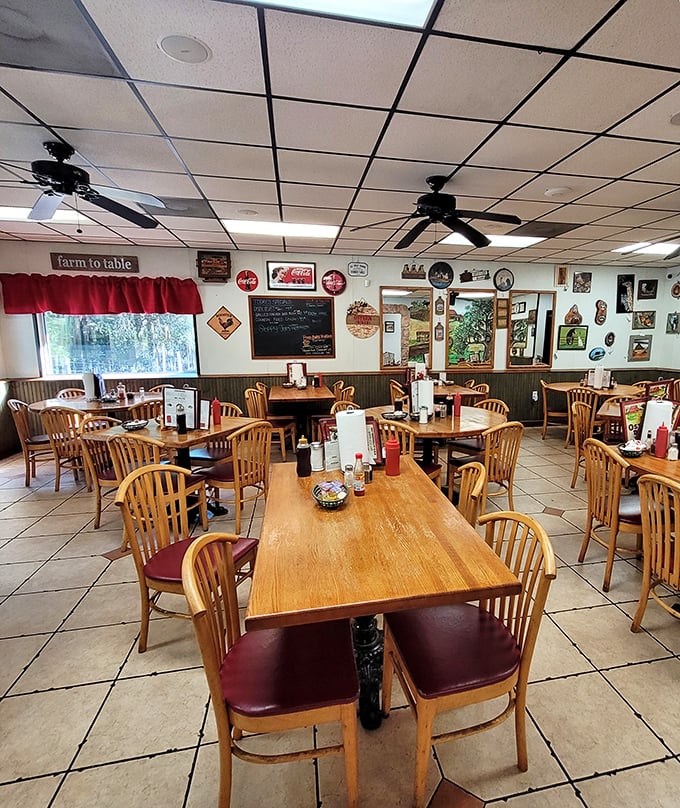 Inside, wooden chairs and farm-to-table sensibilities create the kind of atmosphere where calories don't count and conversations flow as freely as the coffee.