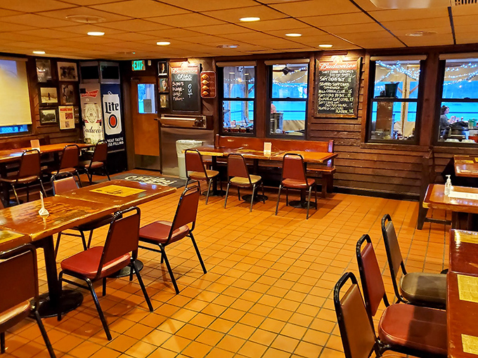 Simple tables, paper-covered surfaces, and windows overlooking the water&mdash;Cantler's dining room is where memories are made and napkins are thoroughly used.