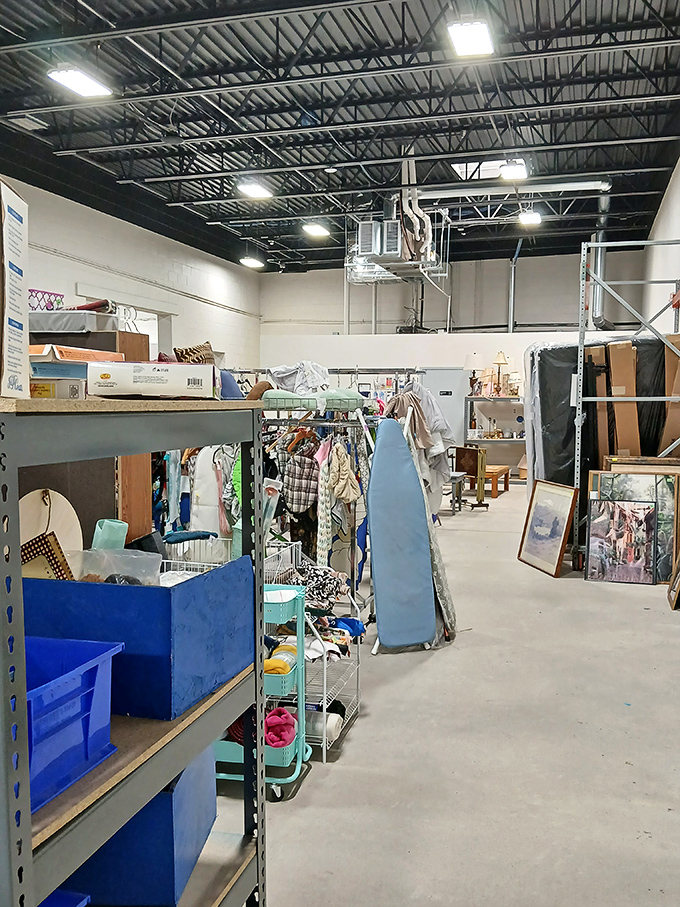 Behind the scenes where tomorrow's treasures await. This back room holds the promise of future finds before they make their way to the sales floor.