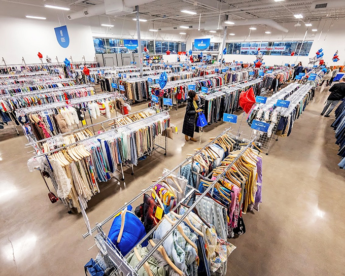 Rows upon rows of meticulously organized clothing create a rainbow effect that would make Marie Kondo weep with joy.
