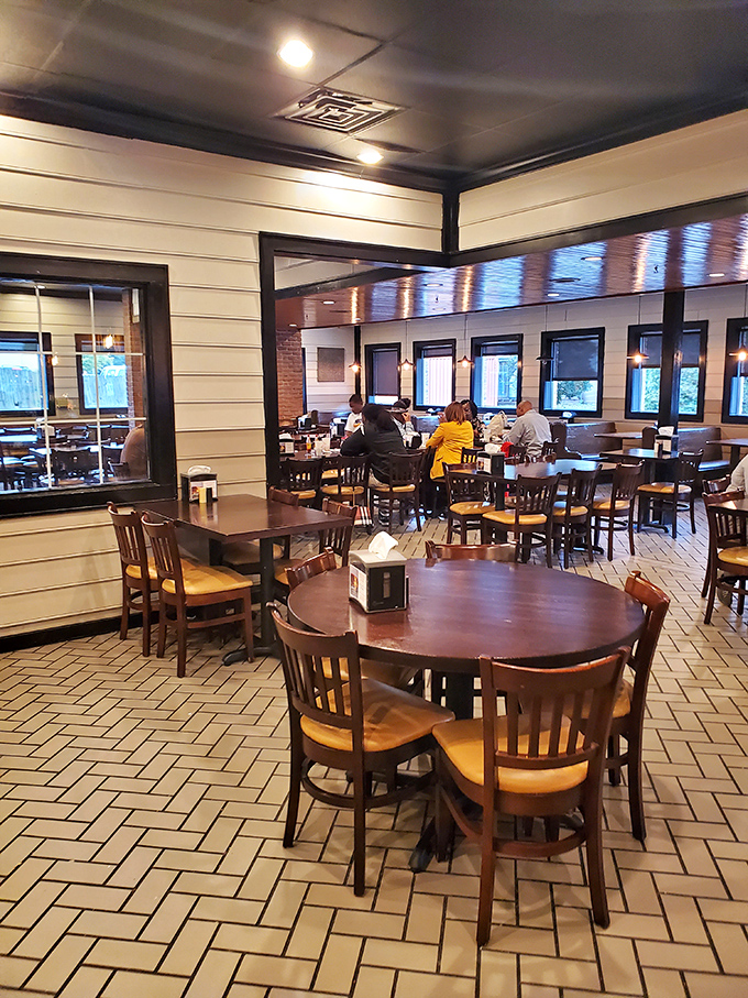 Wooden chairs and herringbone floors create the perfect backdrop for the impending food coma you're about to willingly enter. Worth it.
