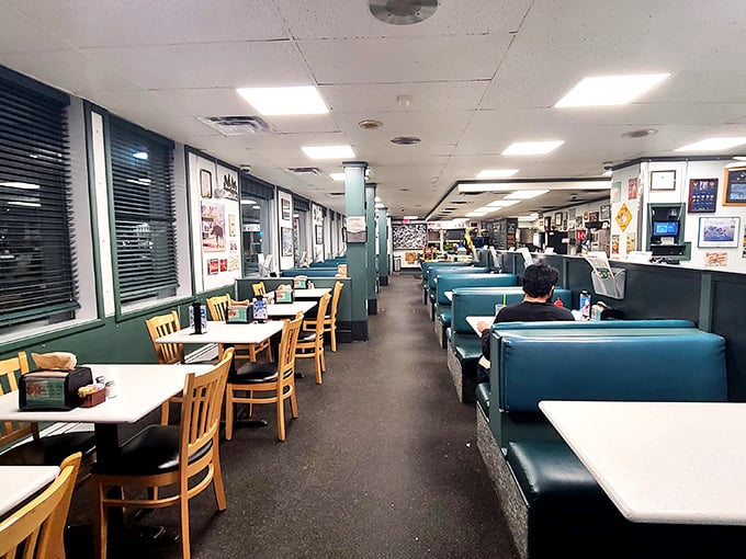 Step inside and time-travel to simpler days&mdash;turquoise vinyl booths and wood-paneled walls create the perfect nostalgia cocoon.