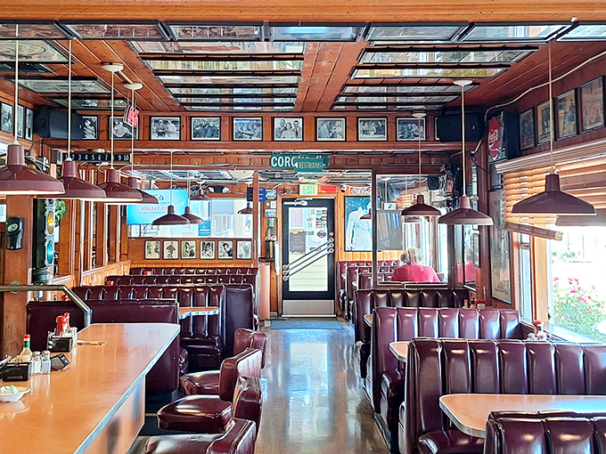 Step inside and time slows down – warm wood paneling, vintage booths, and skylights create that perfect "I've found my new favorite spot" feeling.