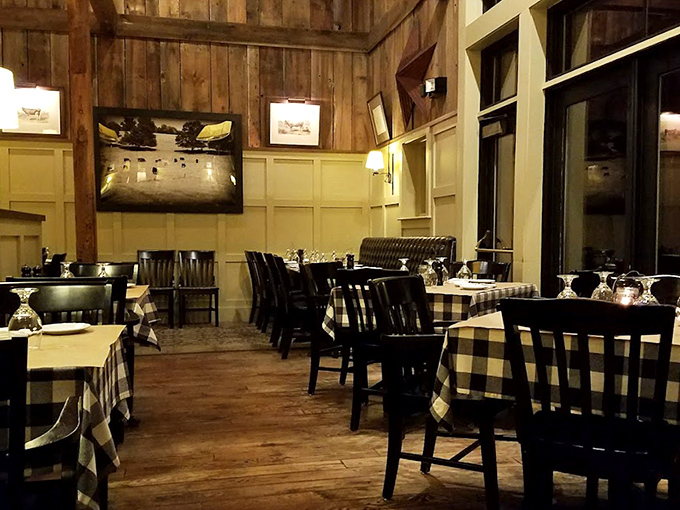 Warm wooden walls and checkered tablecloths create that perfect balance of rustic charm and refined dining&mdash;like a countryside hug with white tablecloth service.