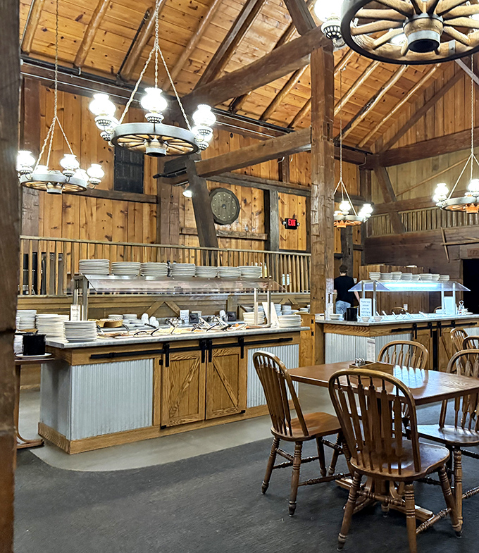 Rustic wooden beams and wagon wheel chandeliers transport you to simpler times. This isn't Disney's version of country charm&mdash;it's the real deal.
