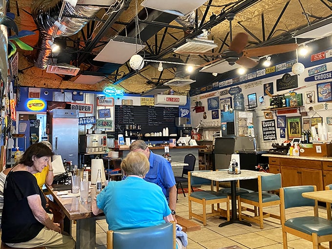 Where fishing license plates meet foodie dreams. The blue walls aren't just decor&mdash;they're a canvas for Florida's maritime soul.