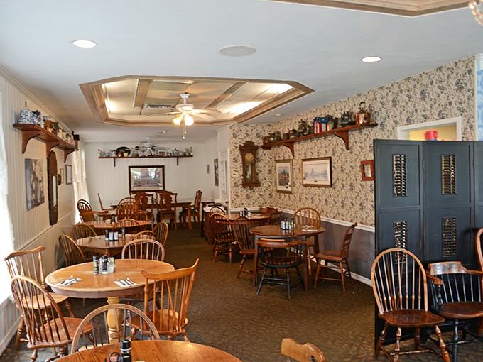 Step inside and time slows down&mdash;Windsor chairs, floral wallpaper, and warm wood tones create the dining equivalent of a comforting hug.