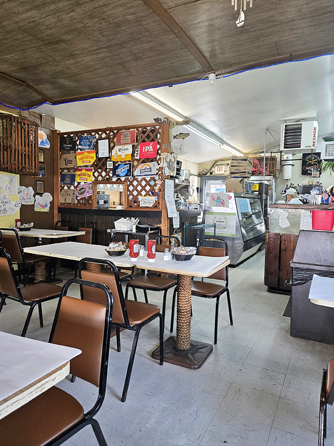 No-frills dining at its finest. Those rope-wrapped table bases aren't just decorative&mdash;they're practically whispering sea shanties while you crack into your crab legs.
