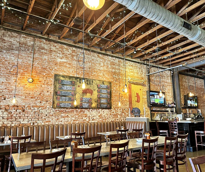 Exposed brick walls and Edison bulbs create the perfect backdrop for meat-induced euphoria.