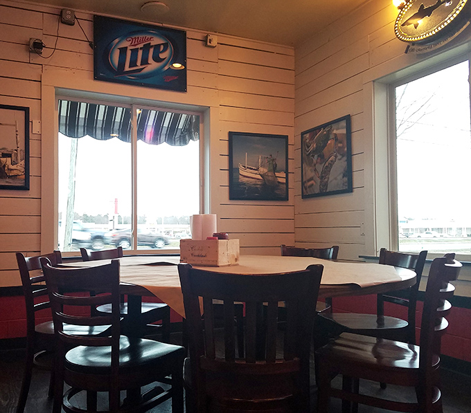 Simple wooden interiors with water views remind you that the best seafood experiences are about substance, not flash.