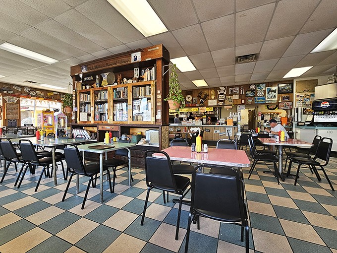 Checkerboard floors and memorabilia-covered walls &ndash; this isn't decoration, it's a living museum of American road trip culture.