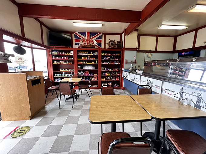 Step inside and you're transported across the pond &ndash; Union Jack flags, nautical touches, and that unmistakable aroma of perfectly fried fish welcoming you home.