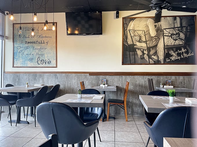 Wisdom on the walls and comfort in every corner. The restaurant's philosophy&mdash;patience, kindness, laughter, and love&mdash;flavors everything they serve.
