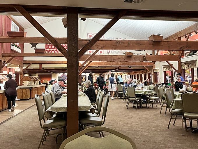 Wooden beams and simple furnishings create the perfect backdrop for food that doesn't need fancy surroundings to shine. The star here is on your plate.