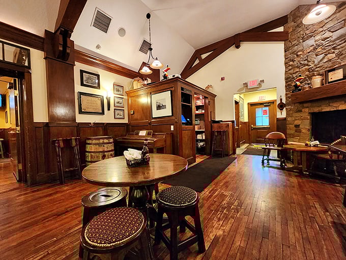 Step inside and time travel to Ireland without the jet lag &ndash; rich wood paneling, exposed beams, and that fireplace practically begging you to settle in with a pint.