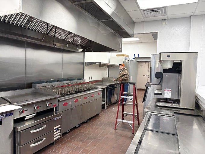 Where the magic happens! This spotless kitchen has probably fried more shrimp than most seafood restaurants see in a lifetime.