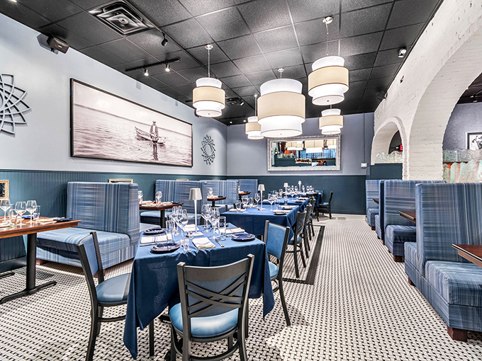 Step inside and suddenly you're transported from Ohio to coastal New England, where nautical blues and crisp whites create a maritime sanctuary.