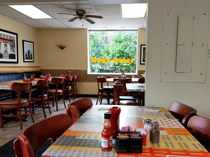 Classic diner ambiance with a side of nostalgia&mdash;wooden chairs, colorful placemats, and the promise of conversations that matter more than your Instagram feed. 