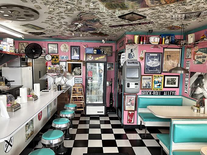 Step inside and the sensory overload begins&mdash;pink walls, turquoise booths, and a ceiling plastered with memorabilia that would make the American Pickers guys weep with joy.
