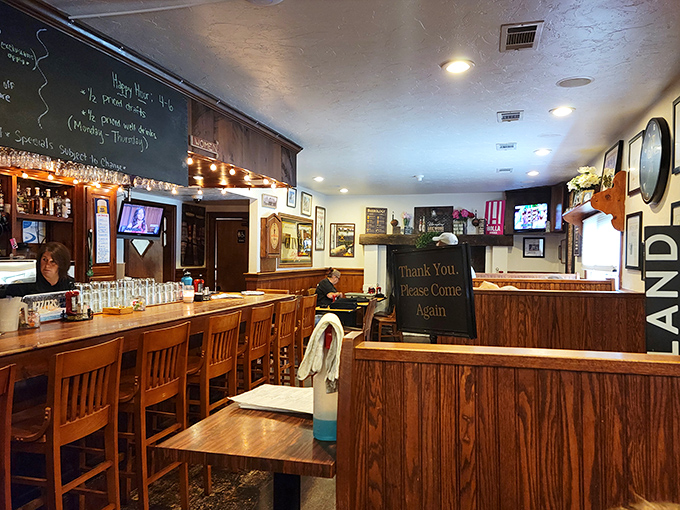 Step inside and you're greeted by warm wood paneling, a classic bar setup, and that unmistakable feeling that you've just found your new favorite hangout.