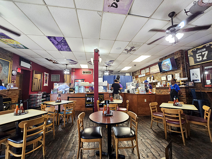 Inside, wooden tables and brick walls create the perfect backdrop for culinary magic. No white tablecloths needed when the food does all the talking.