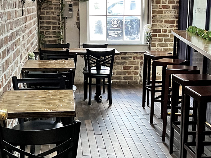Exposed brick walls and simple wooden tables create the perfect setting for pie-based revelations. Comfort doesn't need to shout.