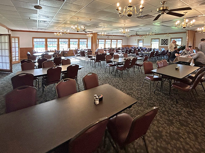 Chandeliers overhead and tables stretching into the distance&mdash;this dining room understands that comfort food requires comfortable surroundings.
