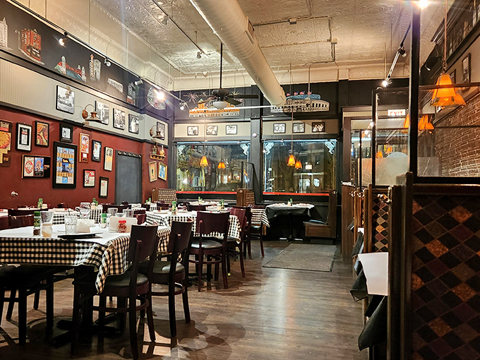 Classic checkered tablecloths and warm red walls create that "you've-just-joined-the-family" feeling that defines great Italian-American eateries.