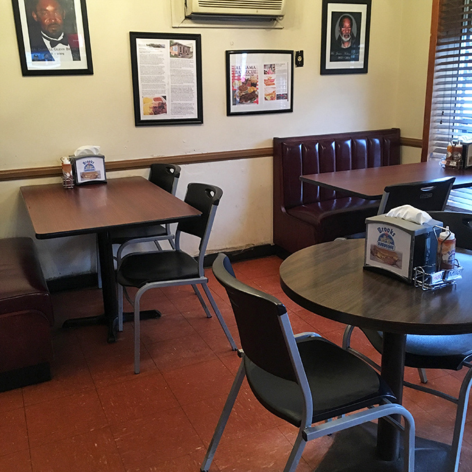 Simple tables, vinyl booths, and walls adorned with history&mdash;Brooks' dining room is where conversations flow as freely as the sweet tea.
