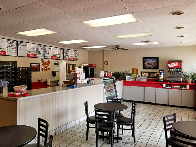 Simple surroundings let the food be the star. The clean, functional interior says, "We're not here for the ambiance&mdash;we're here for serious chicken business."