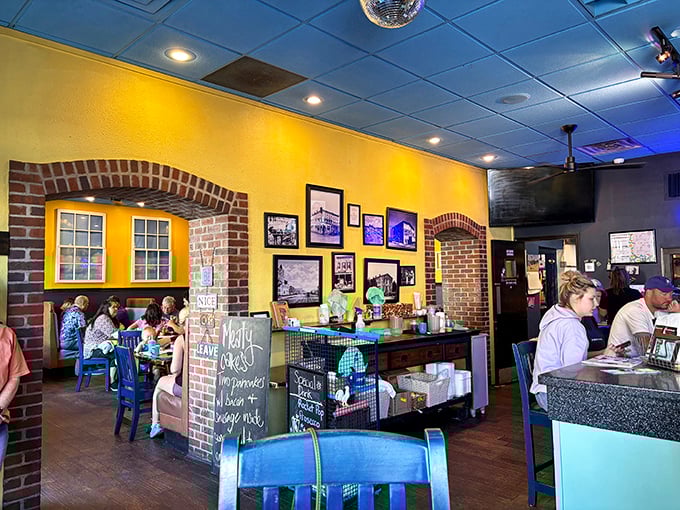 Inside, those sunny yellow walls and blue chairs create the perfect backdrop for breakfast bliss and conversation.