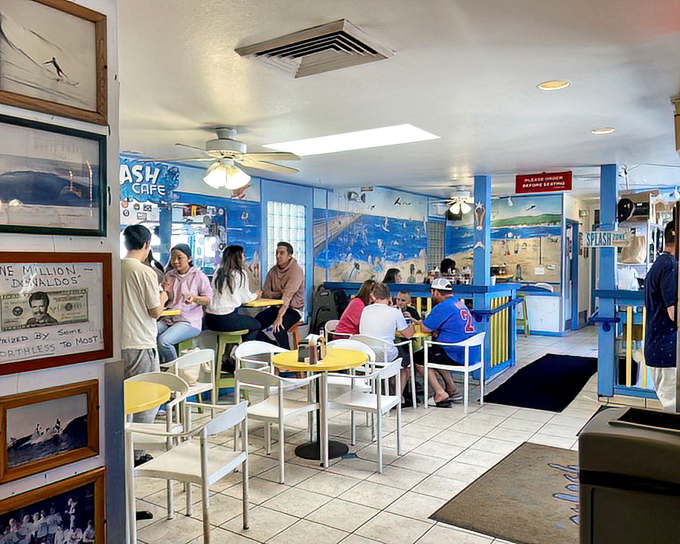 Inside, the bright blues and yellows create a cheerful atmosphere where the only thing more satisfying than the d&eacute;cor is knowing chowder is moments away.