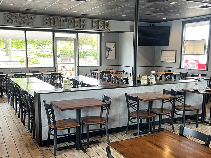 Clean, modern lines prove you don't need rustic decor when your brisket does all the talking.