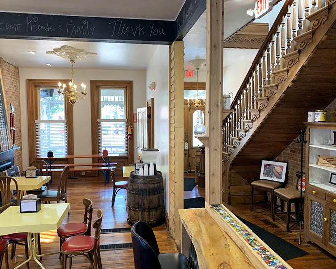 Exposed brick and warm wood create the perfect backdrop for serious meat appreciation sessions.