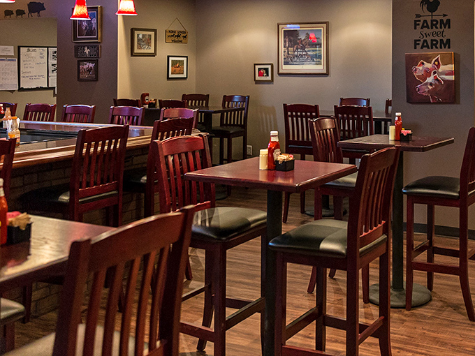 Clean, unfussy interior where the chairs don't match your outfit, but the brisket matches your dreams.