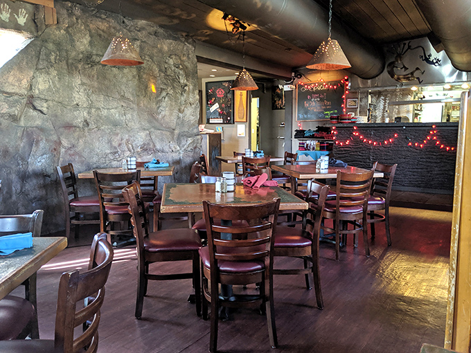 Cave dining without the spelunking! These stone walls don't just look cool&mdash;they keep conversations intimate and margaritas properly chilled.