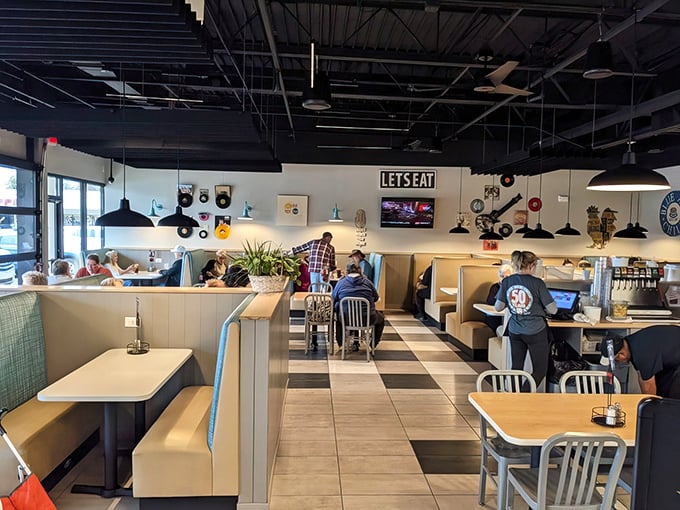 The "LET'S EAT" sign isn't just decoration&mdash;it's the most sensible advice you'll get all day.