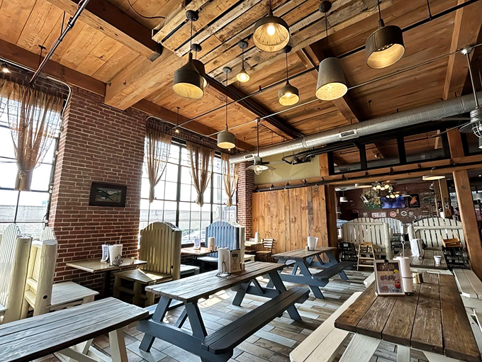 Exposed brick and wooden beams create the perfect backdrop for your barbecue adventure &ndash; rustic without trying too hard.