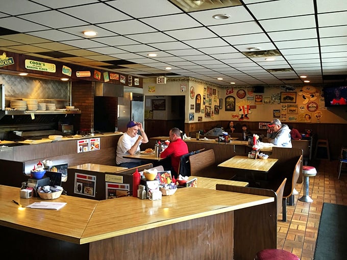 Inside, it's like your favorite uncle's basement rec room decided to serve world-class burgers.