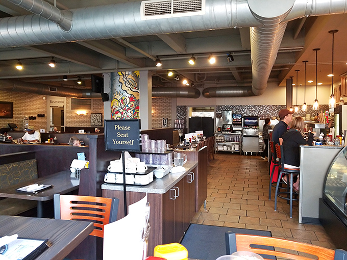 Modern industrial meets neighborhood cafe – the kind of place Tony Soprano would've held his meetings over eggs.