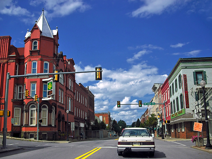 Downtown Bradford's colorful architecture pops against blue skies, offering a visual feast that makes you want to park the car and explore on foot.
