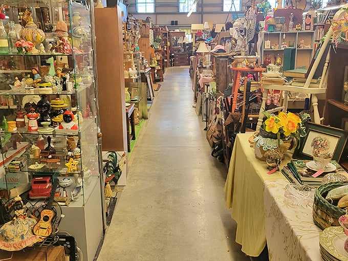 Narrow pathways lead you through a labyrinth of memories and merchandise. Every aisle promises its own adventure of discovery.