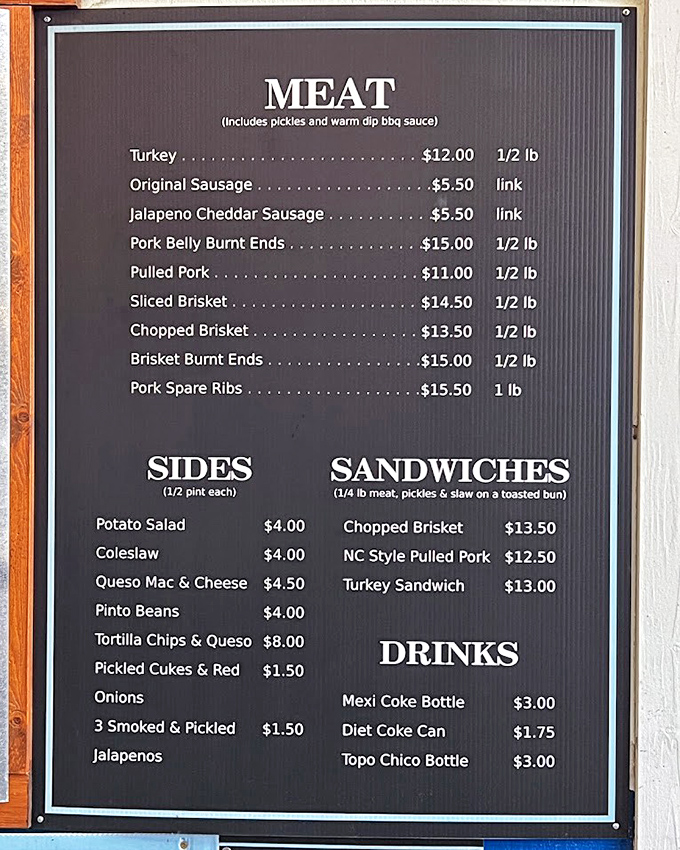 The menu board of dreams. Each line represents hours of smoking dedication and a potential food coma worth every delicious minute.