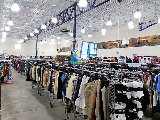 Endless racks of meticulously organized clothing stretch toward the horizon, promising fashion finds that won't break the bank.