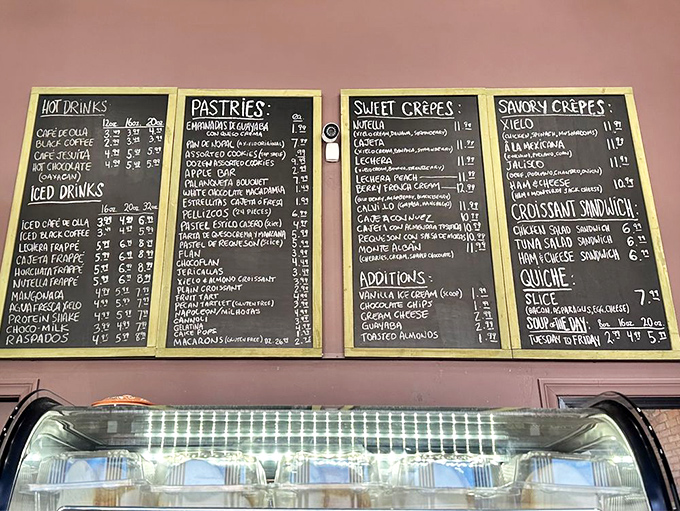 Chalkboard menus: where dreams are catalogued and diets go to die. The sweet and savory options here read like poetry for the perpetually hungry.